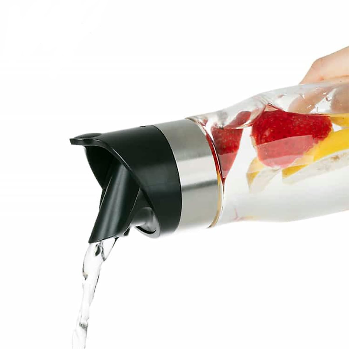 J&M DESIGN 28 OZ Glass Pitcher With Lid Water Carafe Easy Twist Stainless Steel & Plastic Lid Removeable Strainer For Juice Beverage drinks Iced Coffee Milk Container Bottle Jar Mimosa Bar Supplies