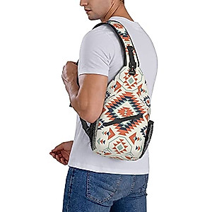 Aztec Ethnic Pattern Design Sling Bag Crossbody Backpack,Native Southwestern American Tribal Geometric Pattern Chest Bag Adjustable Shoulder Backpack Navajo Print Travel Hiking Daypack For Men Women