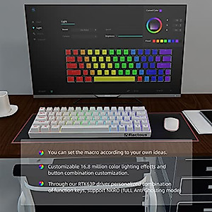 Ractous RTK63P 60% Mechanical Gaming Keyboard RGB Backlit PBT keycaps 63key Ultra-Compact Wired Keyboard Programmable for PC/Mac Gamers,Hot-Swappable Optical Blue Switch (White)