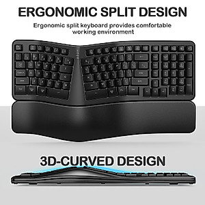 TANNSEN Backlit Wireless Ergonomic Keyboard USB Split Keyboard with Wrist Rest and Comfortable Typing, 104 Keys, 10 Shortcuts for Windows, Mac and Laptop PC Computer