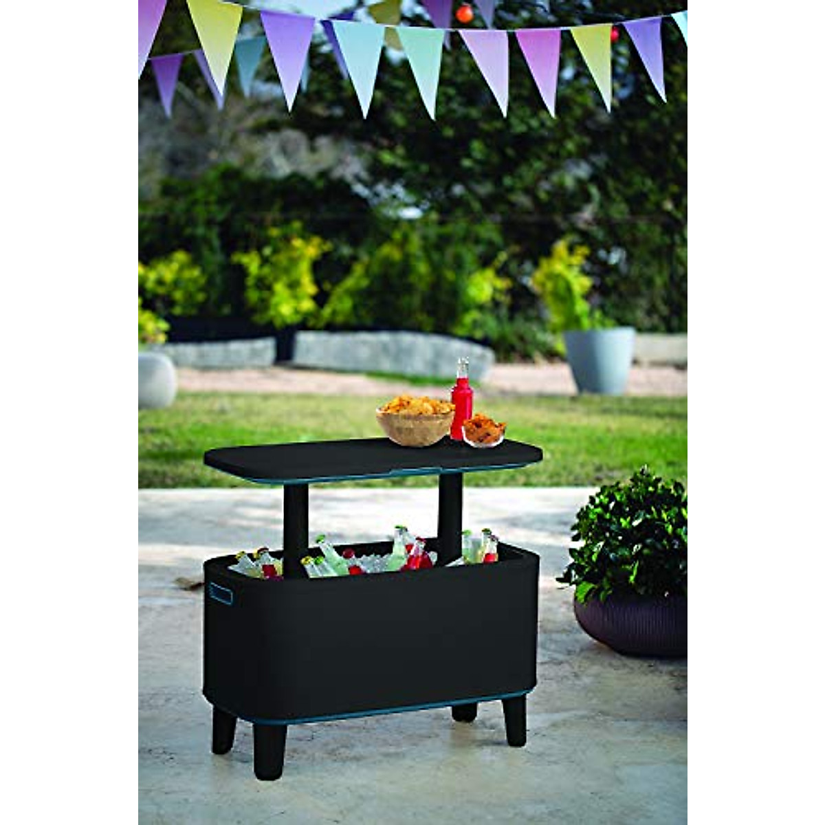 KETER Breeze Bar Outdoor Patio Furniture and Hot Tub Side Table with 14.8 Gallon Beer and Wine Cooler, Dark Grey & Teal
