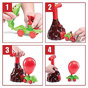 Prextex Air-Powered Dinosaur Car w/ Volcano Inflator/Pump & Balloon | Kids Science/STEM Toy Kit | Boy, Girl, Kid Gift Set Toys