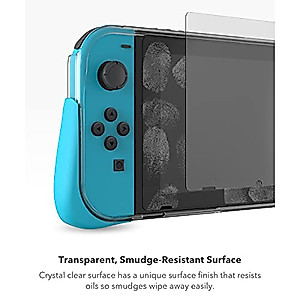 ZAGG Gear4 Kita Grip 360 Slim Case & Screen Protector for Nintendo Switch – Clear Protective Case, Red & Blue Grips, Kickstand, Dock Compatible, D3O Protection +Tempered Glass Screen Protector