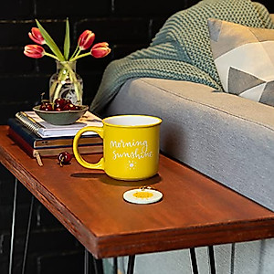 Eccolo Ceramic Coffee Mug and Keychain Charm, Large Tea Mug, Dishwasher/Microwave Safe - “Morning Sunshine”, Keychain and Stoneware Coffee Mug Set by Dayna Lee (Yellow, 19.6 oz)