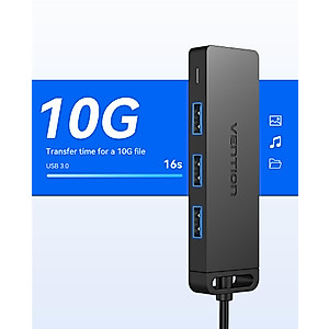 USB Hub VENTION 4-Port USB 3.0 Hub 1.5FT Ultra-Slim Data USB Splitter Charging Supported Compatible with MacBook, Laptop, Surface Pro, PS4, PC, Flash Drive, Mobile HDD