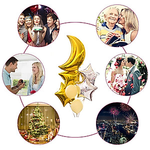 Crescent Moon Shaped Mylar Balloons 28 inch Moon and Star Party Balloons Pack of 18 for Birthday Party Anniversary Celebrate Parties Wedding Baby Shower Decorations (Moon and Star Rose Gold 28 In)