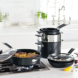 Anolon Smart Stack Hard Anodized Nonstick Cookware, 11 Piece Set, Black