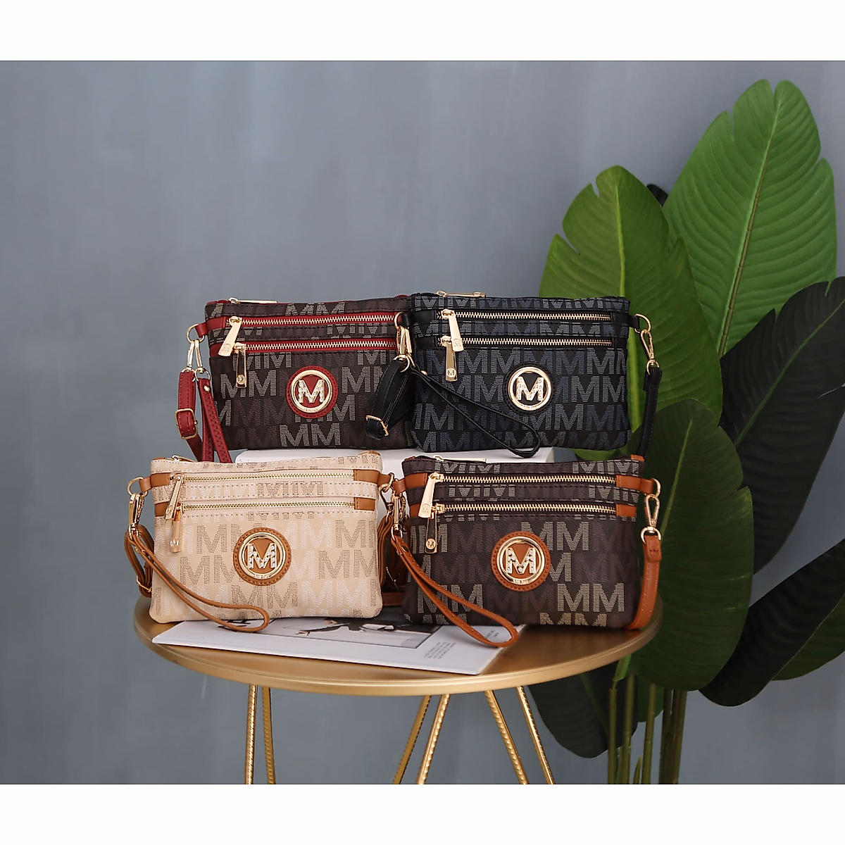 MKF 2 in 1 Crossbody Bags for Women, Wristlet Purse - Ladys Small PU Leather Messenger Handbag - Adjustable Strap Red