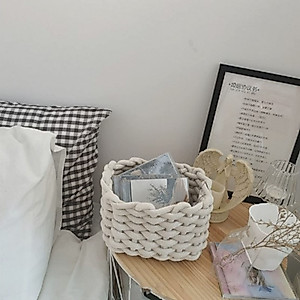 RXMORI Cotton Rope Storage Baskets, Rectangle Woven Storage Baskets, Desktop Storage Basket, White Simple Desktop Storage Organizer for Key Wallet Cosmetics