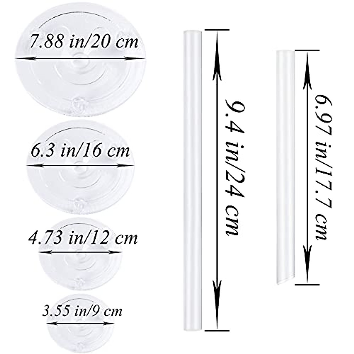 QPEY Cake Sticks Support Rods with Cake Board Drums,White Plastic Cake Separator Plates for Chic Multi-Tiered Cake in the Party,Wedding,Birthday,4PCS Plates with 32 PCS Rods
