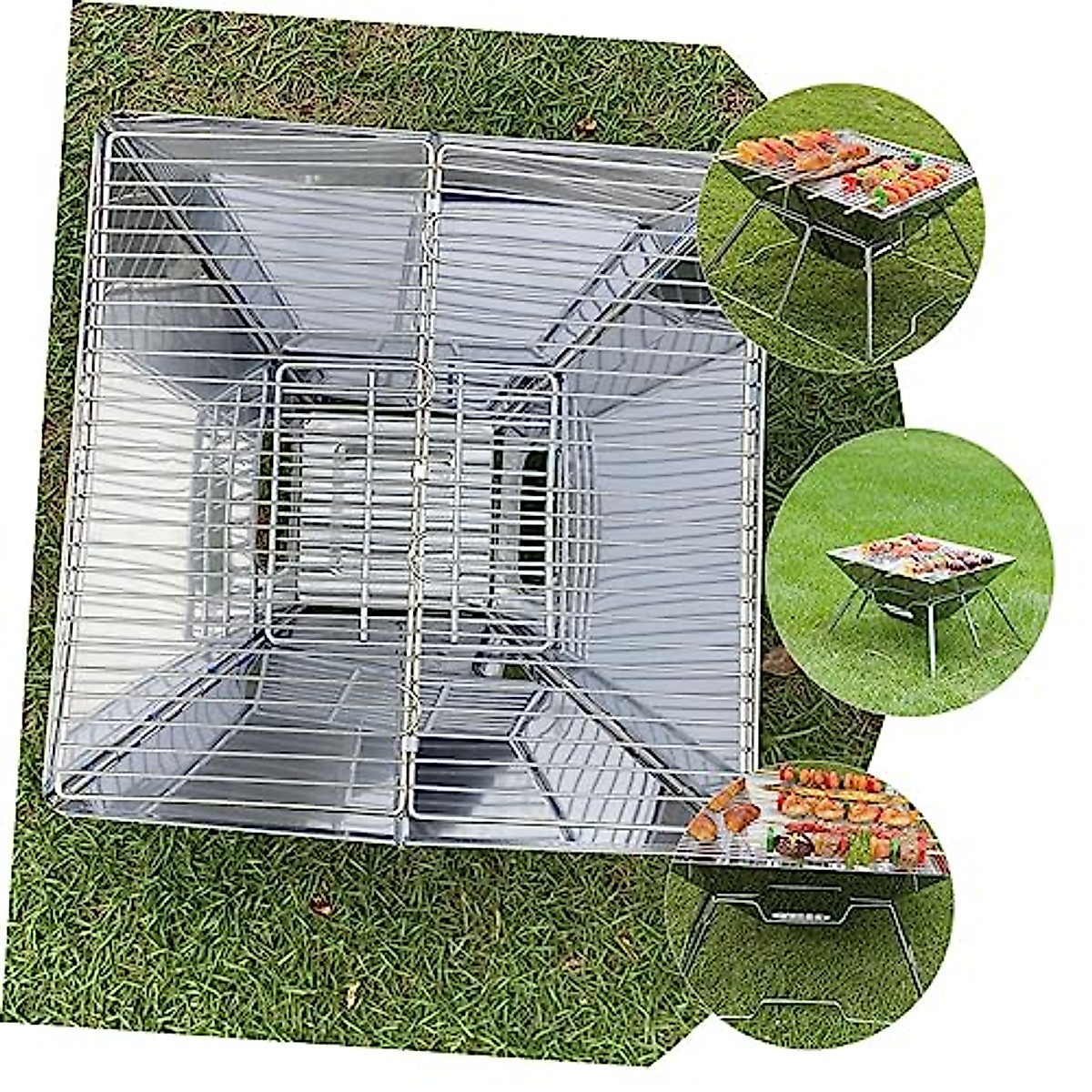 Yardwe 1 Set outdoor folding grill bbq charcoal grill hibachi grill barbecue grill tools charcoal bbq grill barbecue grill rack camping barbecue rack stove Stainless steel travel square