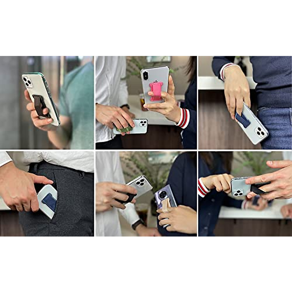 WUOJI - Finger Strap Phone Holder - Ultra Thin Anti-Slip Universal Cell Phone Grips Band Holder for Back of Phone - 2Pack(Black)