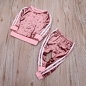 MYGBCPJS 2Pcs Fashion Toddler Baby Girl Velvet Sweatshirt Tops Pant Set Tracksuit