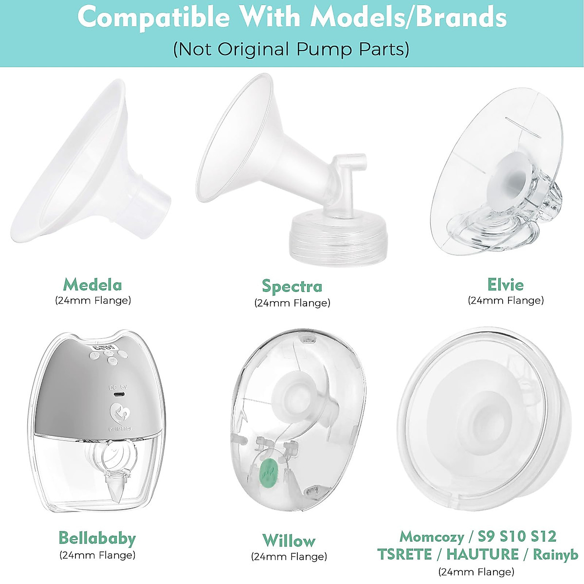 MompMuir 20mm Silicone Flange Inserts Compatible with Elvie Stride Lansinoh Medela for Spectra Insert Willow go TSRETE Momcozy S9 S12 Bellababy Maymom Pump Parts Reduce 24-25mm Elastic Nipple to 20mm