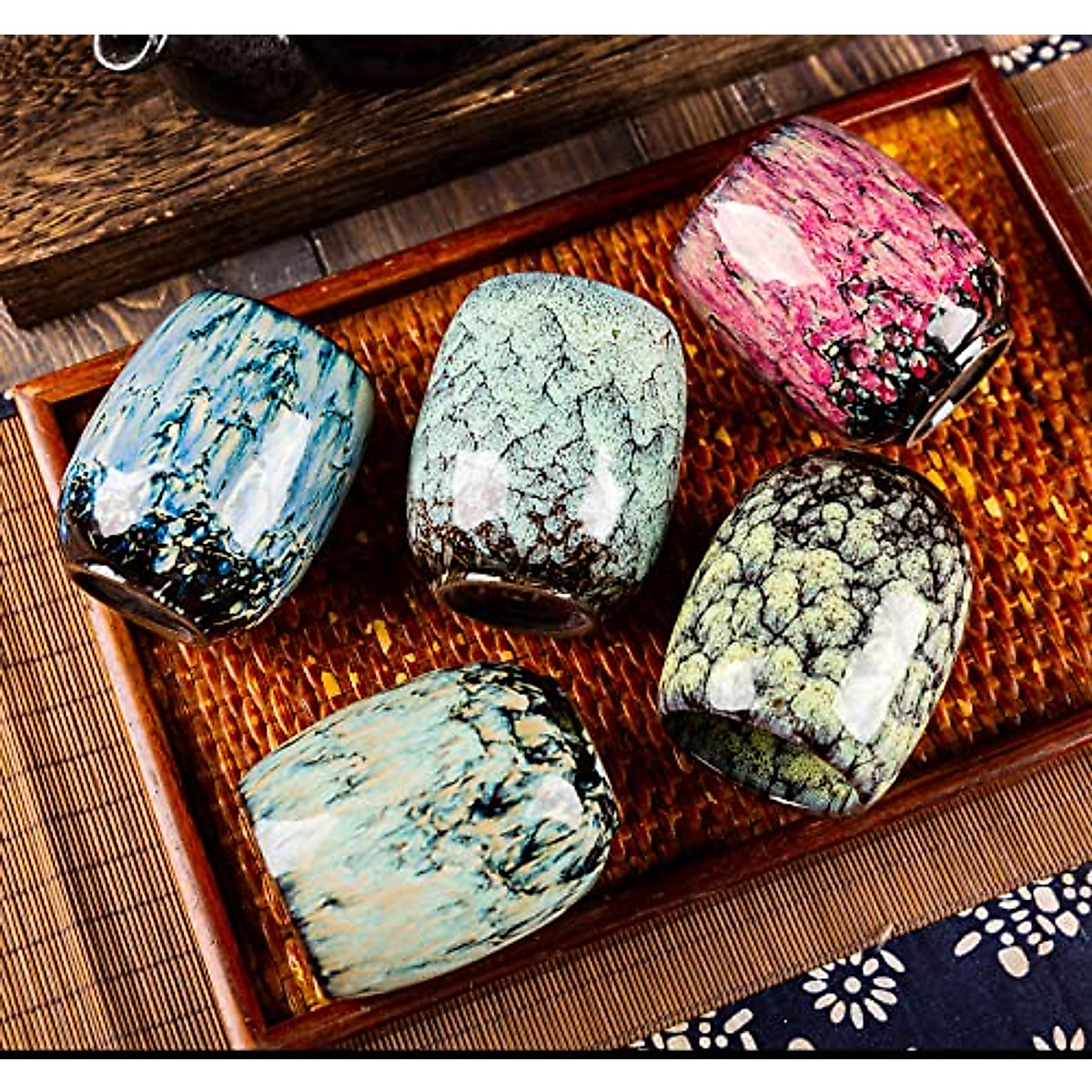 CteaTs Chinese/Japanese Style Ceramic Tea Cup Set Coffee Mug Asian Kung Fu Teacups Ceramic Yerba Mate Cup Set(5 Pack)