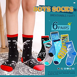 SeeyAN Boys Socks Kids Funny Cotton Novelty Crew Cartoon Space Dinosaur Crazy Socks 6 Pairs (6 Pairs Dinosaur, 6-8 Years)