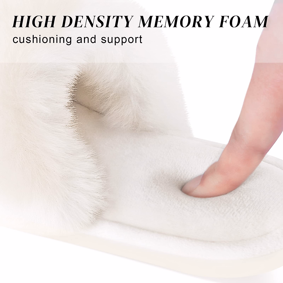Parlovable Women's Faux Fur Slippers Fuzzy Flat Spa Fluffy Open Toe House Shoes Indoor Outdoor Slip on Memory Foam Slide Sandals Cream 5-6