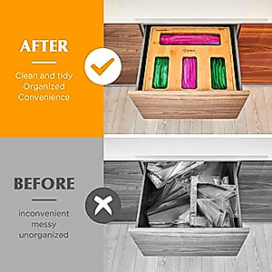 Dadymart Bamboo Snack Bag Storage Organizer,12 * 12.72 Inch Hanging Storage Boxes for Kitchen Drawers, Suitable for Gallon Quart Sandwich All Bag Sizes
