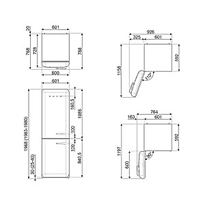 Smeg FAB32 50's Retro Style Aesthetic Bottom Freezer Refrigerator with 11.17 Cu Total Capacity, Multiflow Cooling System, Adjustable Glass Shelves 24-Inches, Cream Left Hand Hinge