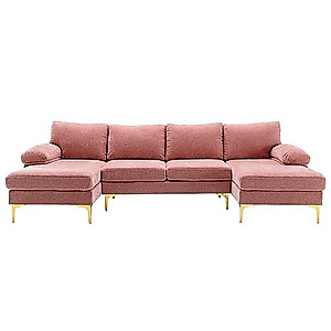 Luoyisimall U-Shaped Combination Sofa Set, Convertible Modular Sleeper Sofa Bed, 800 Pounds Capacity, Suitable for Villa, Large Living Room, Apartment, Theater Seat Furniture Set (Pink)
