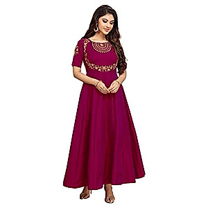 TRENDMALLS Women's Cotton Anarkali Kurti (-Latest-Stylish-Cotton-Anarkali-Ethnic-Embroidery-Gown-kurti-Designer-Stitched) (as1, alpha, s, regular, regular, Purple)