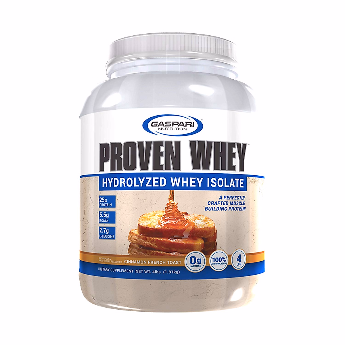 Gaspari Nutrition Proven Whey, 100% Hydrolyzed Whey Isolate, High Protein, Lactose Free, Low Carbohydrate and Low Sugar (4 lb, Cinnamon French Toast)