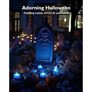 Homemory 24-Pack Flameless Blue LED Tea Lights Candles Bulk, 200+ Hours Long-Lasting Battery Operated Tea Lights, Blue TeaLights for Party, Wedding, Holiday [White Base]