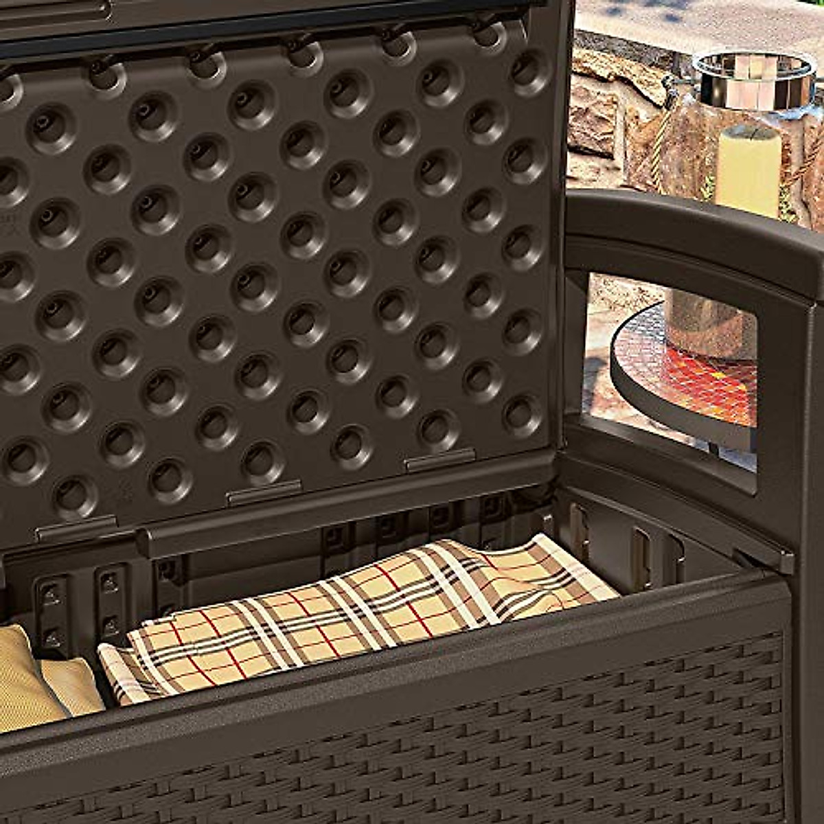 Suncast Elements Resin Wicker Design Loveseat with Storage Area, Java (2 Pack)