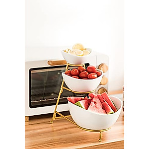 LAUCHUH 3 Tier Serving Stand Chip and Dip Serving Set Pocerlain Oval Bowl Set with Stand White Serving Bowl for Entertaining Tiered Tray Decor for Countertop
