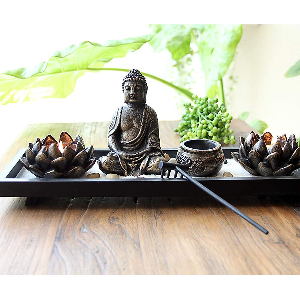 Royal Brands’ Zen Garden with Buddha, Rake, Tea Light Candle and Incense Holder - Peace and Tranquility (14.5"x5"x7")