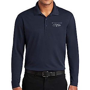 Ford Mustang with Grill Pocket Print Long Sleeve Polo, Navy 3XL