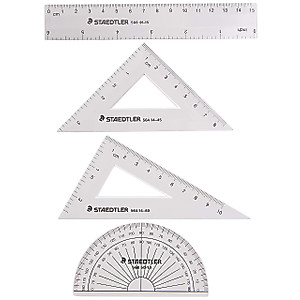 STAEDTLER math set, 4 piece portable wallet, essential for school and home use, 569 WP4,transparent