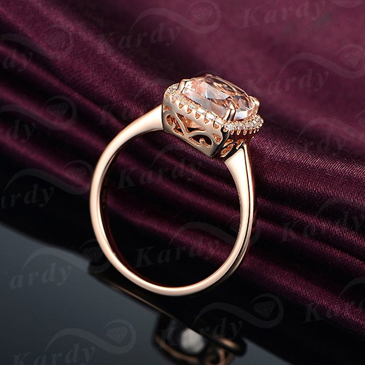 Kardy Fine Gemstone Morganite Fashion Diamond Solid 14K Rose Gold Promise for Women Wedding Engagement Ring Set