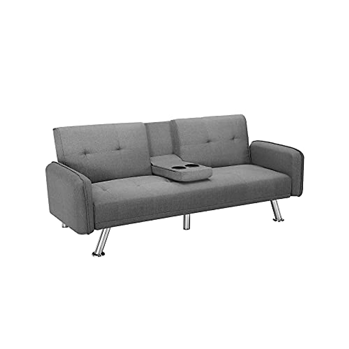 ERDAYE Folding Modern Futon Sofa Loveseat Convertible Sleeper Couch Bed for Living Room Apartment Small Space Furniture Sets with 2 Cup Holders,Metal Legs, Removable Soft Square Armrest,Light Gray
