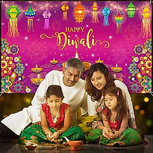 Happy Diwali Backdrop Banner Decorations, Indian Diwali Backdrop Decorations for Home Wall Hanging, Diwali Photo Booth Props Background Banner for Light Celebration Festival Party Supplies, 43x73 Inch