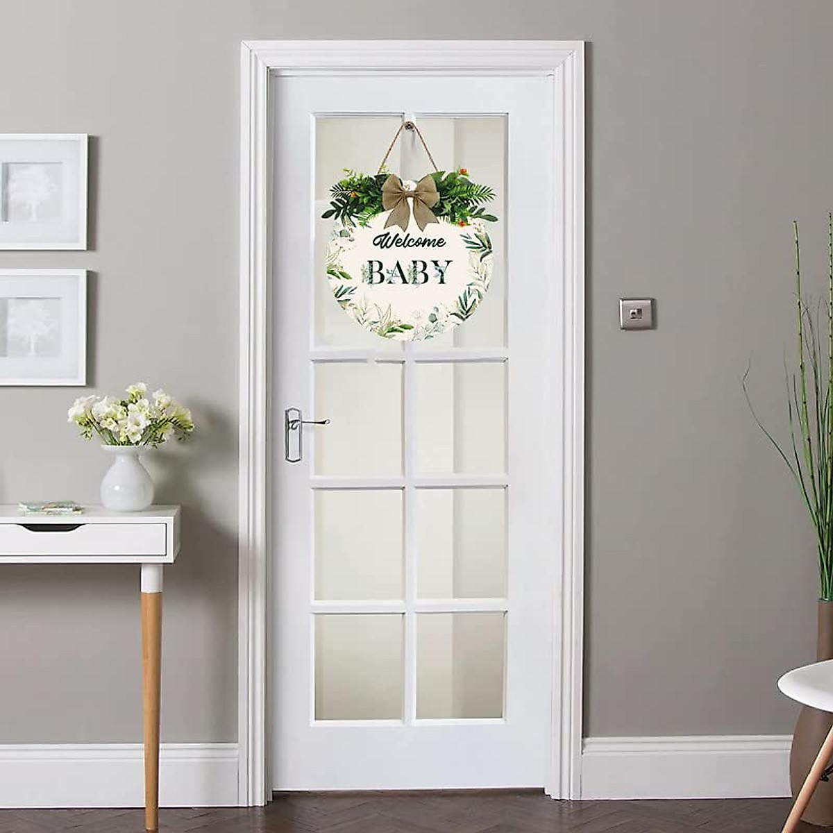 Aowotu Welcome Baby Sign Front Door Round Rustic Wood Sign Hanging Farmhouse Porch Outdoor Home Christmas Baby Shower Farmhouse Porch Wall Doors Doors Front Door Sign Decoration 12x12 Inch