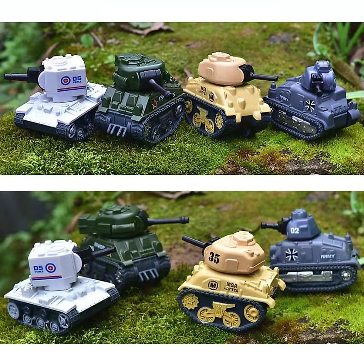 Ai-Fun 4PCS Mini Tank Pull Back Tank Model Toy Military Toy Vehicle for Kids (Solid Color)