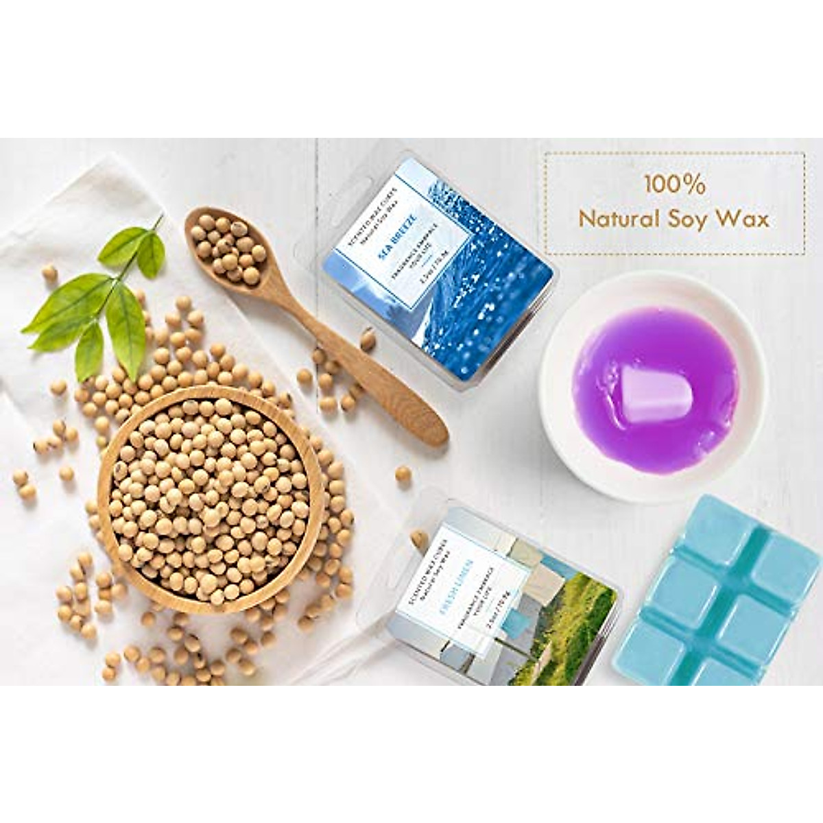 SCENTORINI Wax Melts, Scented Soy Wax Cubes for Wax Warmer, 8 x 2.5 oz, Sea Breeze, Linen, Winds in Summer, Espresso, Cherry, Raspberry & Cinnamon, Lavender, Blush Peony