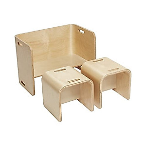 ECR4Kids Premium Bentwood Multipurpose Table and Chair Set, Kids Furniture, Natural, 3-Piece