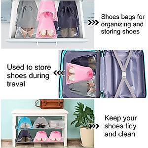6 Pcs Travel Shoe Bags, ULIFEMALL Large Non-Woven Drawstring Shoes Storage Bag with Transparent Slot Clear Window Portable Waterproof Dustproof Pouch Packing Organizer for Men Women, Pink #1