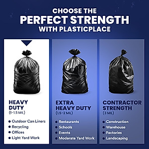 Plasticplace 55 gallon Trash Bags │ 1.2 Mil │ Black Heavy Duty Garbage Can Liners │ 38” x 58”