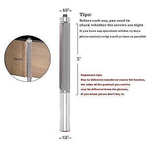 Flush Trim Router Bit 1/2 Shank by Sinoprotools, Extra Long Flush Trim Bit Cutting Length 3", Carbide Top Bearing Router Bit, Trim Router Bits, Flush Cut Router Bit, for Woodworking