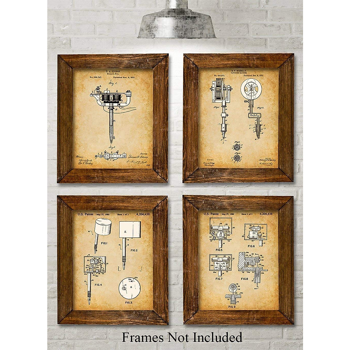Original Tattoo Machine Patent Prints - Set of Four Photos (8x10) Unframed - Makes a Great Tattoo Artist Gift - Tattoo Shop Decor and Gift Under $20 for Tattoo Artists and Ink Fans
