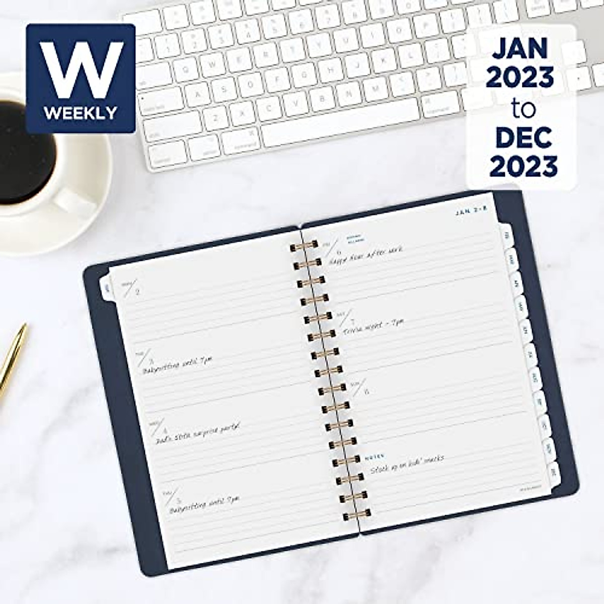 AT-A-GLANCE 2023 Weekly & Monthly Planner, 5-1/2" x 8-1/2", Small, Spiral Bound, Monthly Tabs, Pocket, Signature, Navy (YP20020)