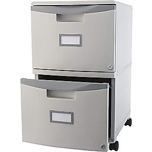 Storex Plastic Two-Drawer File Cabinet – Locking Document Organizer with Casters for Home and Office, Gray, 1-Pack (61310B01C)