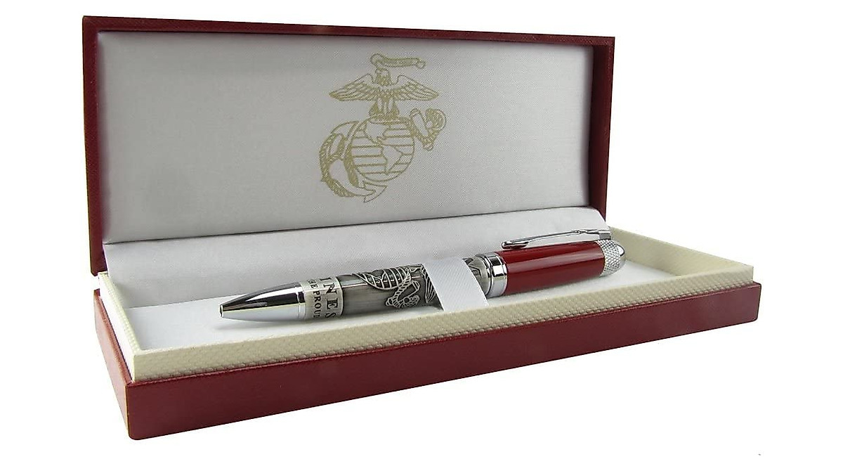 Red and Pewter USMC Twist Ballpoint Pen - Collectible Military Pen