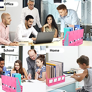SAYEEC Magazine File Holder, Plastic Desk Organizer File Folder Holder for Desk with 4 Vertical Compartments, Sturdy Desktop Binder Organizer Home Accessories Storage for Office Organization (Pink)