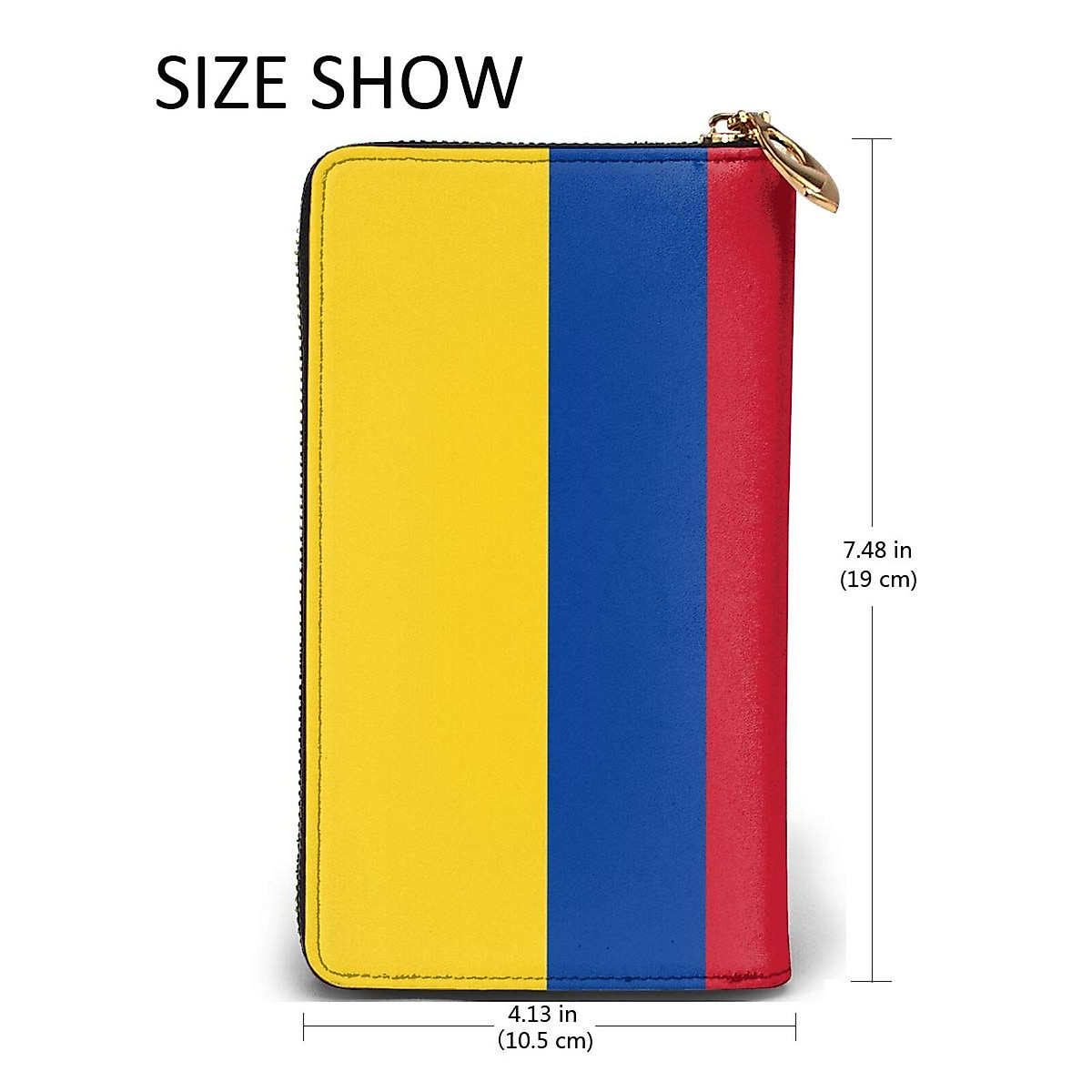 Colombian Flag Ladies Long Wallet Genuine Cowhide Zip Closure Card Slot Wallet