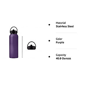 HKM Brothers Insulated Stainless Steel Water Bottle – Straw-Spout-Handle Lids, Vacuum Wide Mouth GalonWater Bottles – Ring-Collapsible – Straw Lids