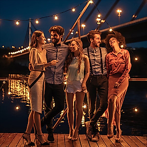 tomvorks Outdoor String Lights 48FT 15+3 ABS Plastic Bulbs, LED Lights Heavy-duty Patio Lights IP65 Waterproof, 2700K, 100LM Warm White Light, Decorative Cafe Patio Lights for Bistro Garden